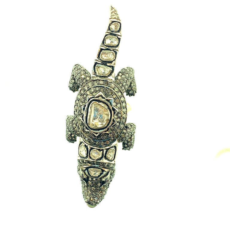 2.30 ct Old Mine Cut Diamond Alligator Ring Oxidized Sterling Silver ...