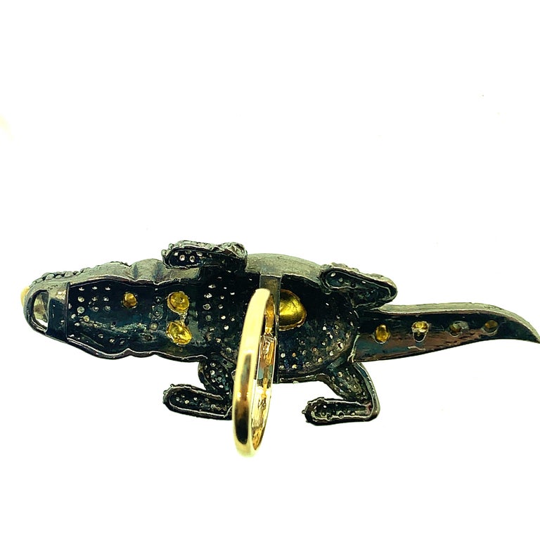 2.30 ct Old Mine Cut Diamond Alligator Ring Oxidized Sterling Silver ...