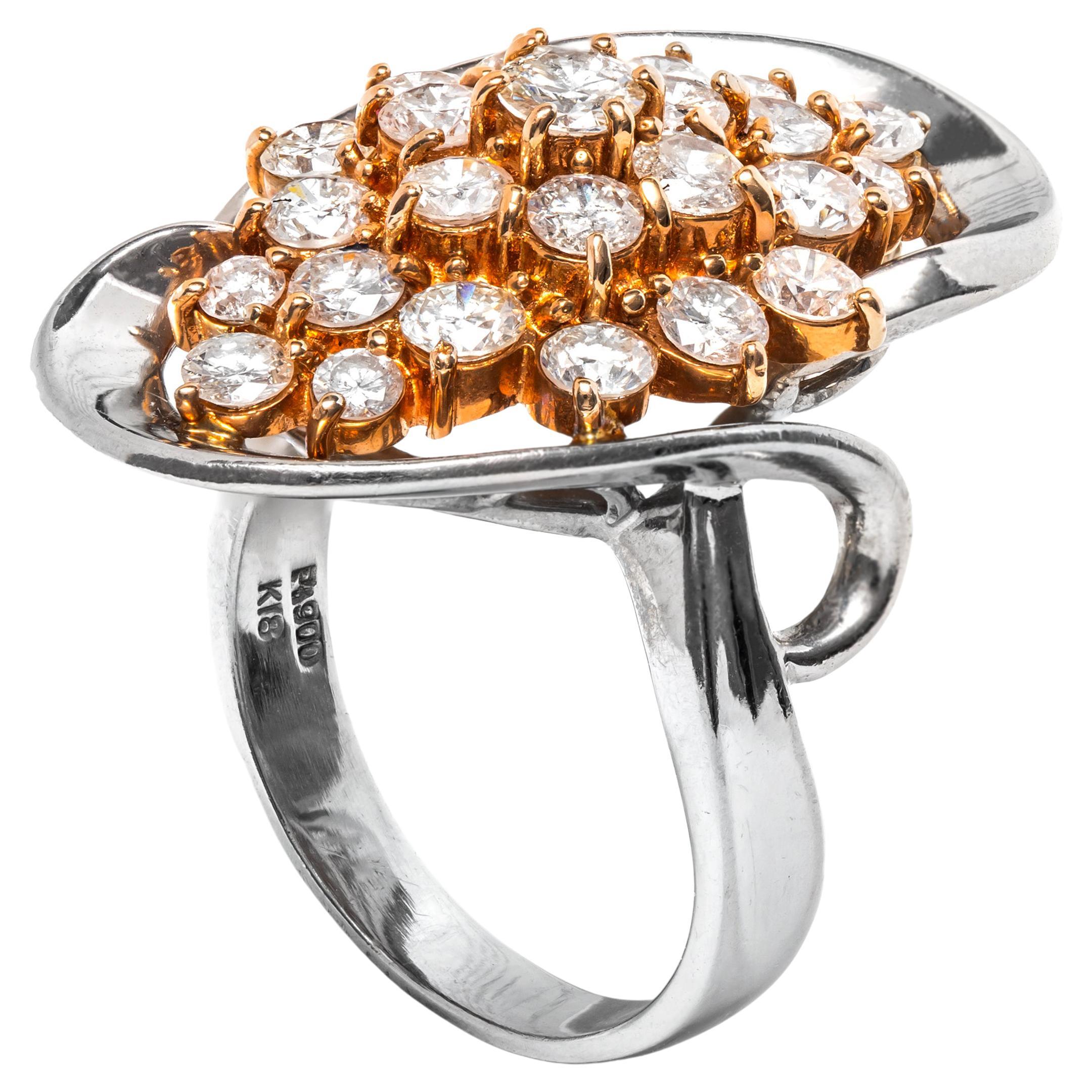 2.30 Carat Rose Cut Diamond Platinum Ring at 1stDibs