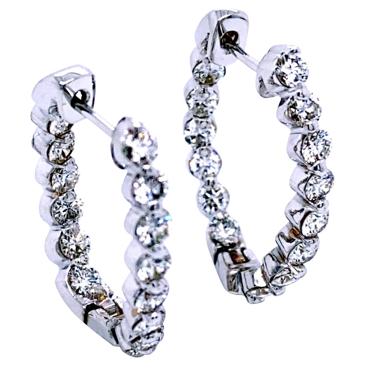 4.22 Carat Diamond Single Shared Prong Hoop Earrings at 1stDibs