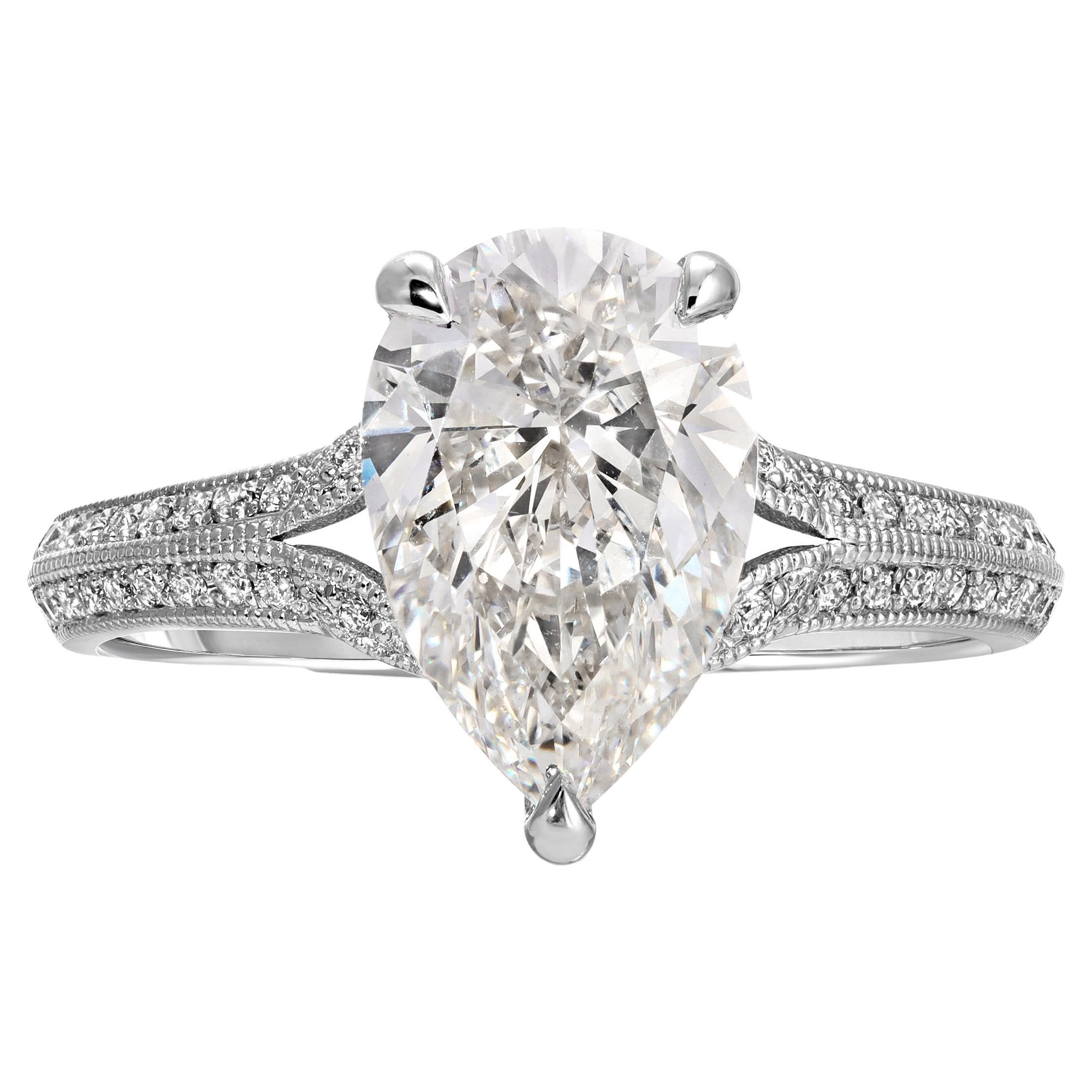 2.01 Carat Pear Shape Diamond Ring Halo and Hidden Halo Set in a 14K ...