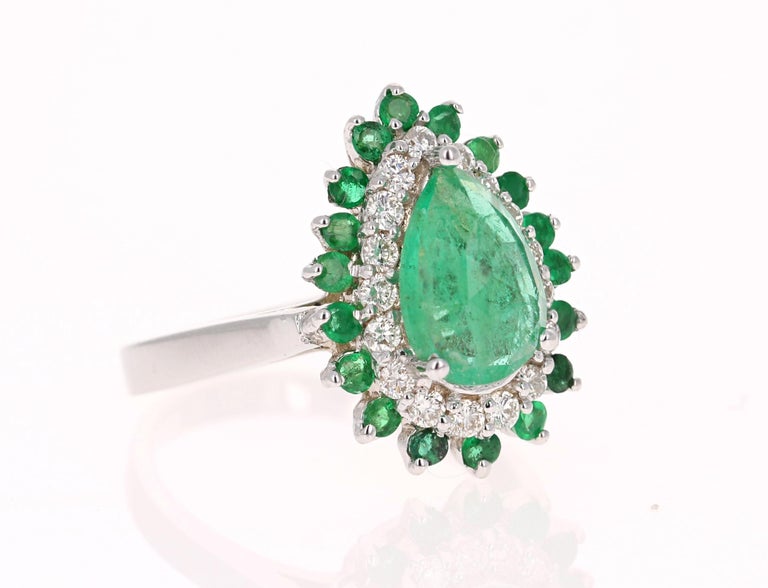 2.33 Carat Pear Cut Emerald Diamond 18 Karat White Gold Cocktail Ring ...