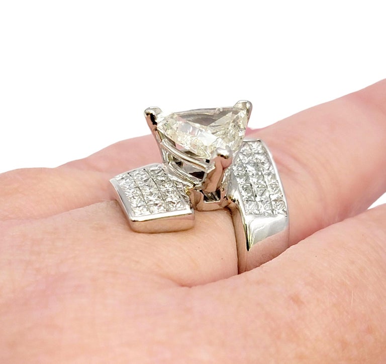 Trillion Cut Diamond Ring with Princess Cut Diamond Bypass White Gold ...