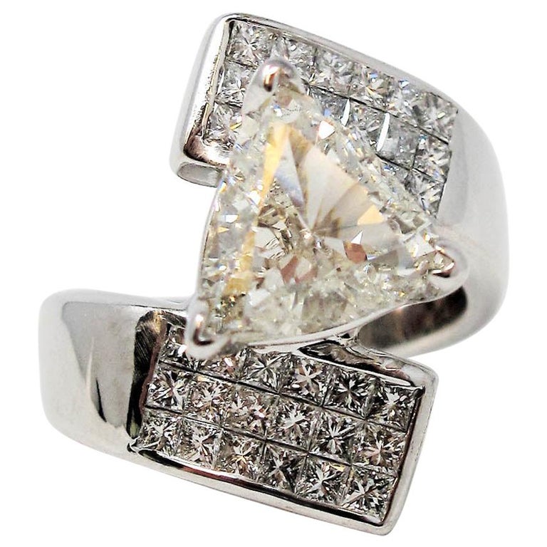 2.33 Carat Trillion Cut Diamond Ring with Princess Cut Diamond Bypass ...
