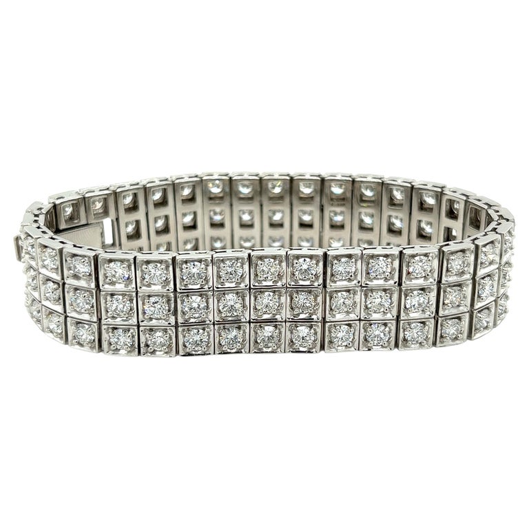 23.5 Carat Natural Round Cut Diamond 3 Row Box Set Multi Link Bracelet ...
