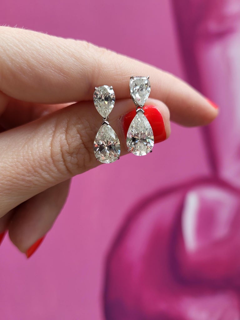 2.35 Carat Total Weight Pear Shaped Diamond Dangle Earrings, 14 Karat ...