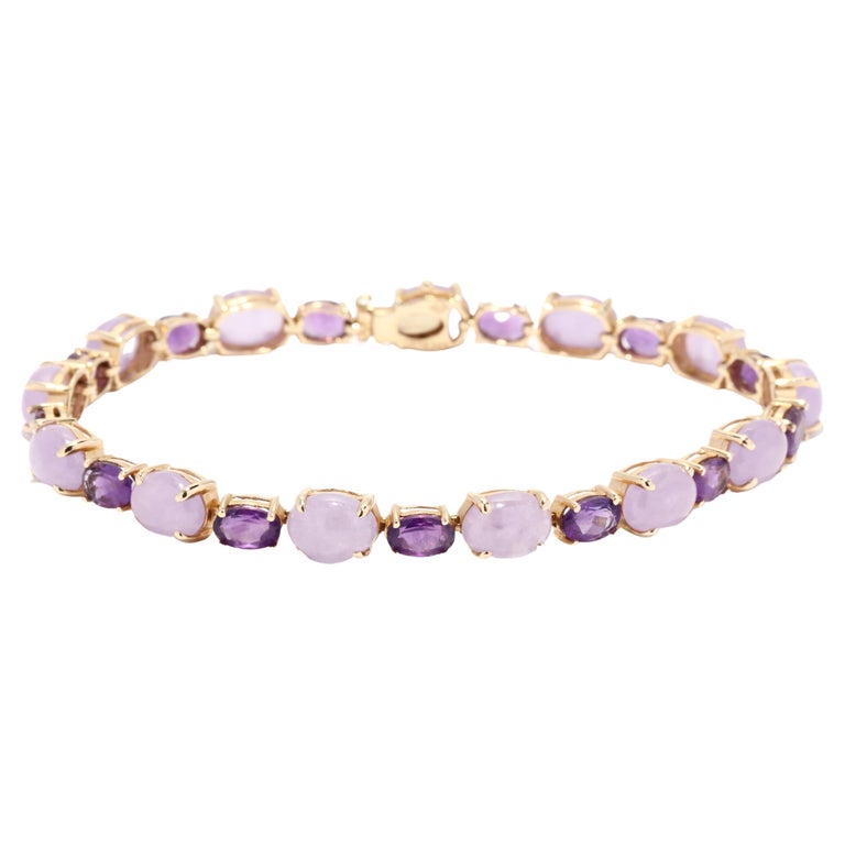 23.50ctw Lavender Jadeite Jade Amethyst Line Bracelet, 14KT Yellow Gold ...