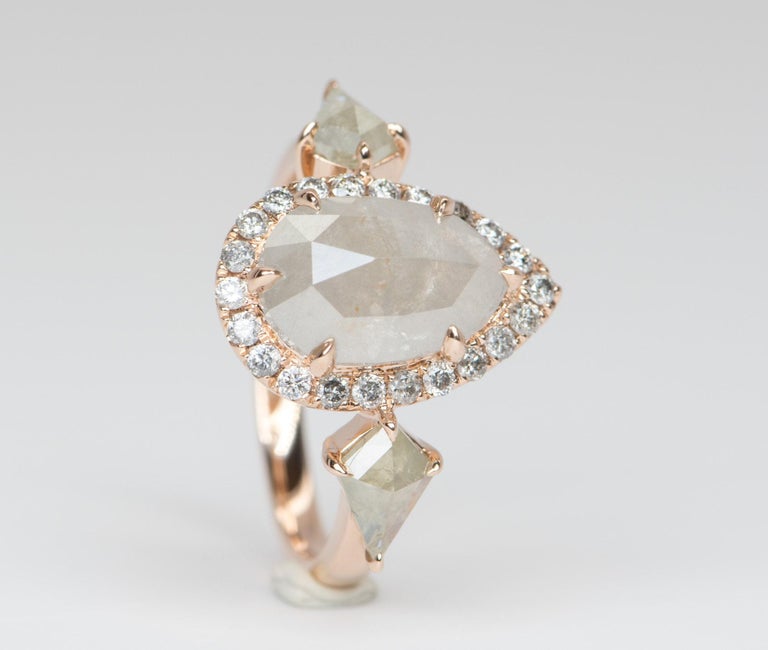 2.35ct Pear Shaped Statement Salt and Pepper Diamond Engagement Ring R6208 For Sale at 1stDibs