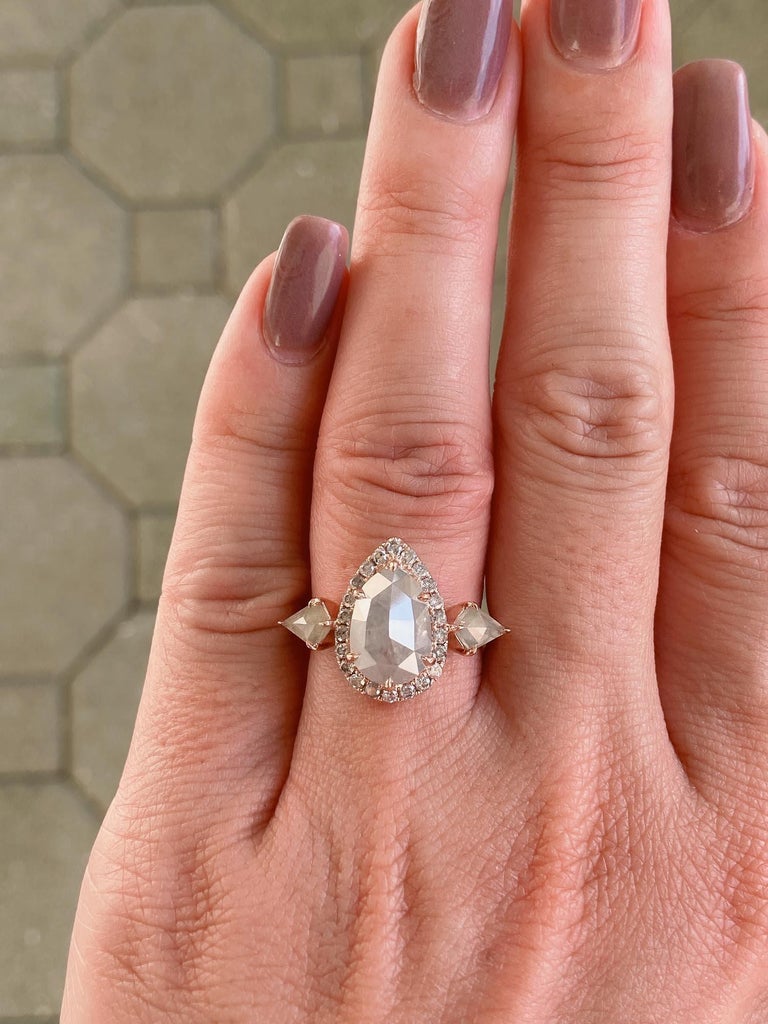 2.35ct Pear Shaped Statement Salt and Pepper Diamond Engagement Ring R6208 For Sale at 1stDibs