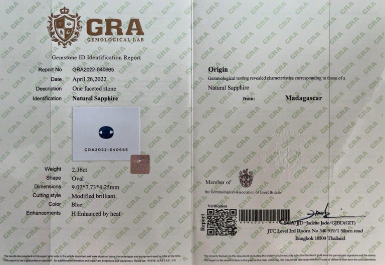 2.36ct GRA Certified Deep Blue Sapphire Oval Cut Rare Loose Gemstone For Sale at 1stDibs