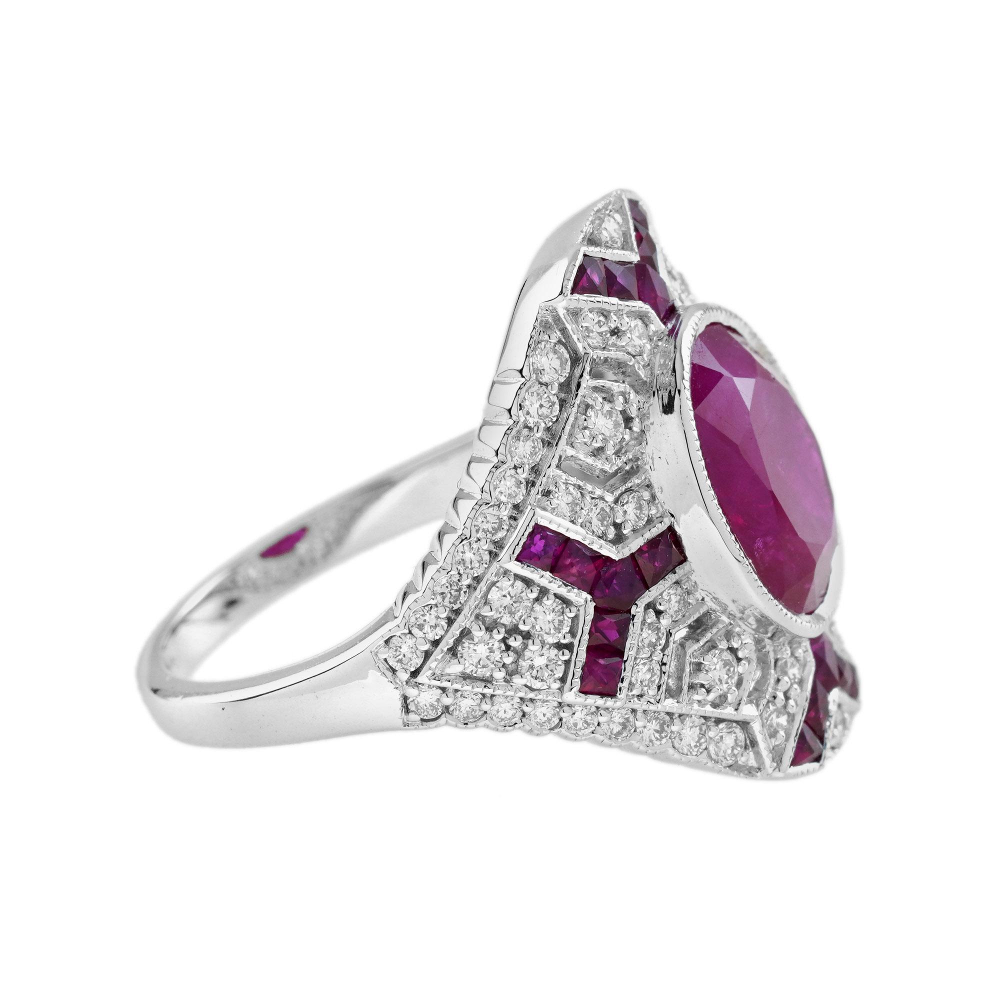 2.37 Ct. Burmese Ruby and Diamond Art Deco Style Halo Ring in 18K White ...