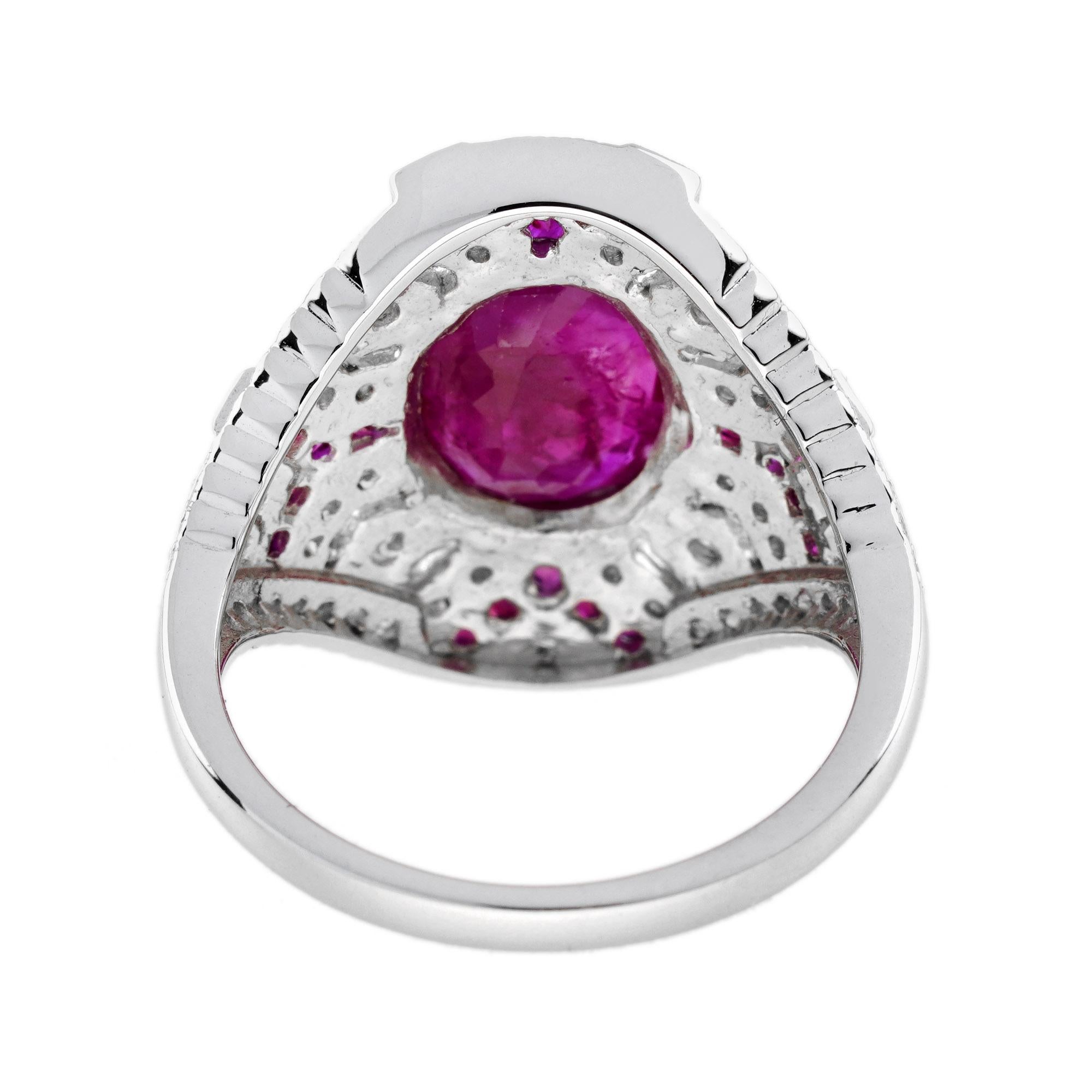 2.37 Ct. Burmese Ruby and Diamond Art Deco Style Halo Ring in 18K White ...