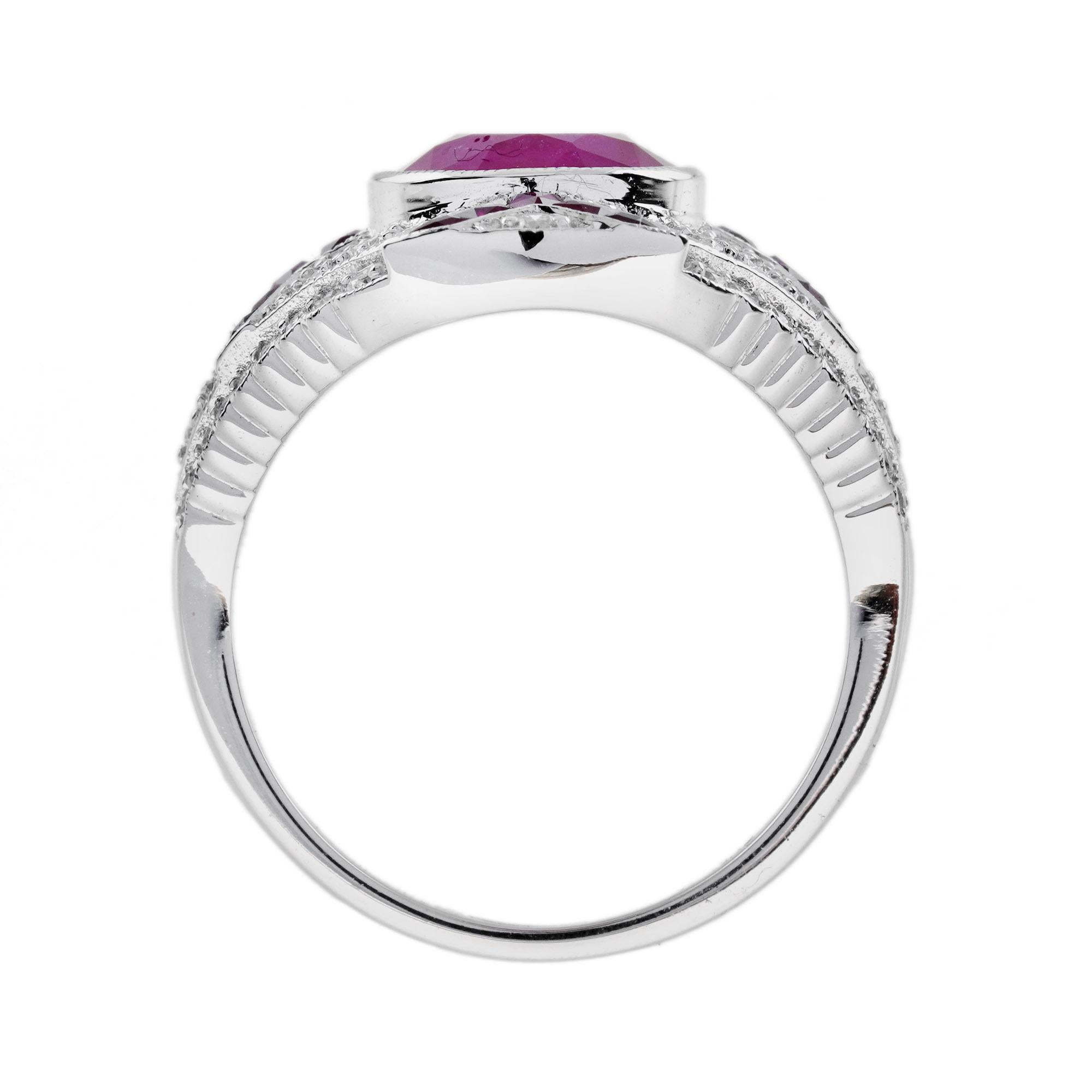 2.37 Ct. Burmese Ruby and Diamond Art Deco Style Halo Ring in 18K White ...