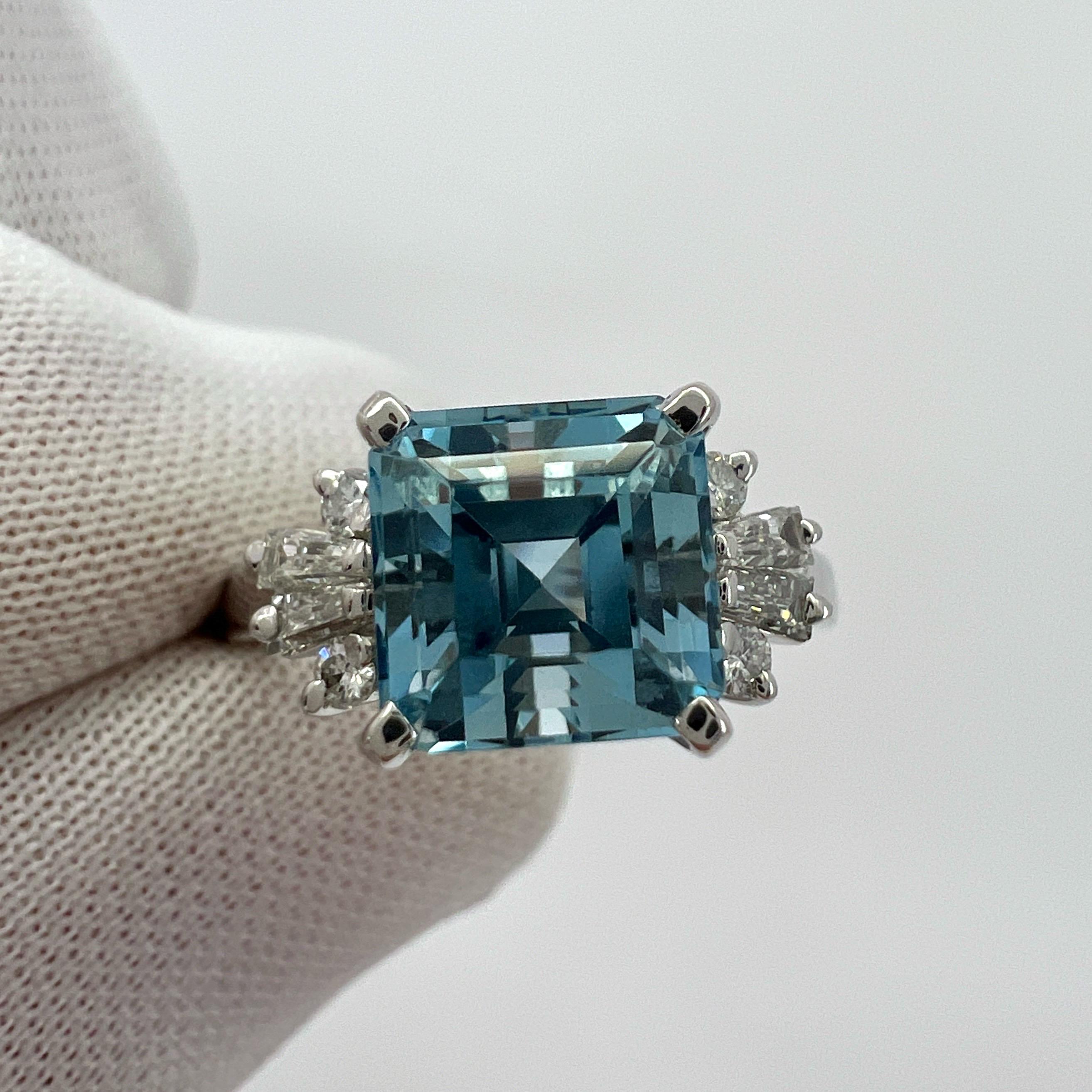 2.32ct Santa Maria Blue Emerald Cut Aquamarine Diamond Platinum Cluster ...