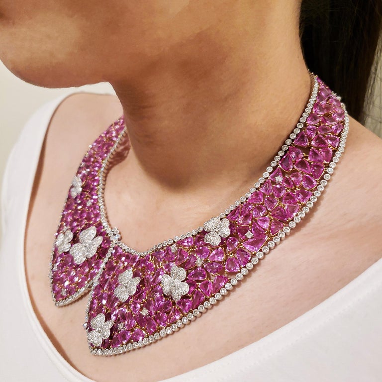 238.27 Carat Mixed Cut Pink Sapphire and Diamond Collar Necklace For ...