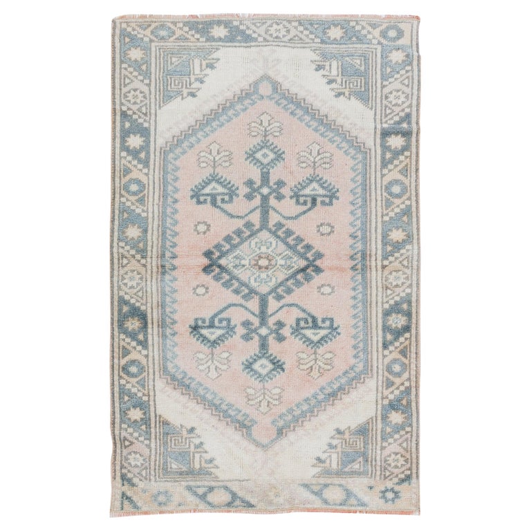 2.3x3.8 Ft Vintage Handmade Geometric Turkish Accent Rug in Soft Colors ...