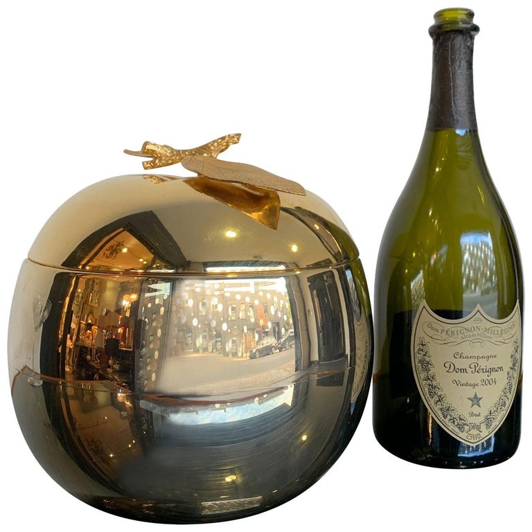 24-Carat Gold-Plated Apple Shaped Ice Bucket with Detailed Leaf Handle ...