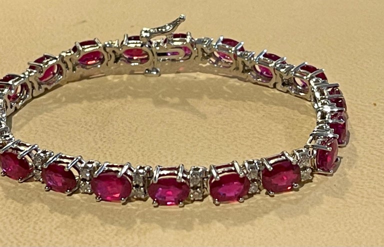 24 Carat Ruby and 1 Carat Diamond Affordable Tennis Bracelet 14 Karat ...