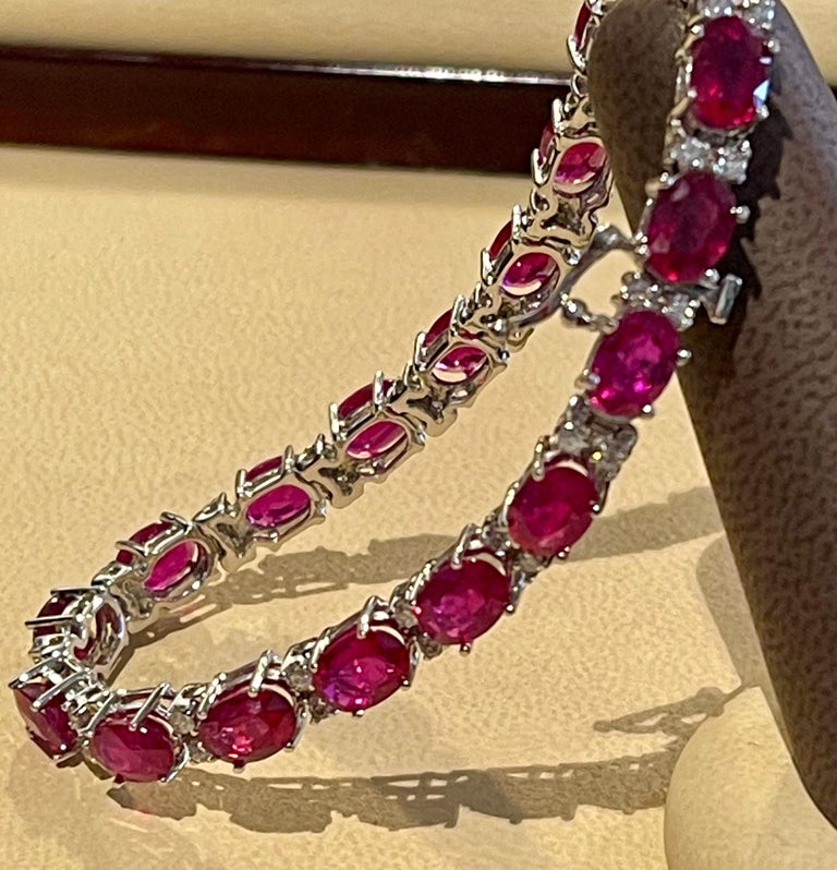 24 Carat Ruby and 1 Carat Diamond Affordable Tennis Bracelet 14 Karat ...