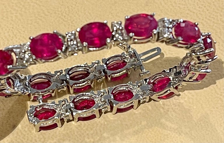 24 Carat Ruby and 1 Carat Diamond Affordable Tennis Bracelet 14 Karat ...