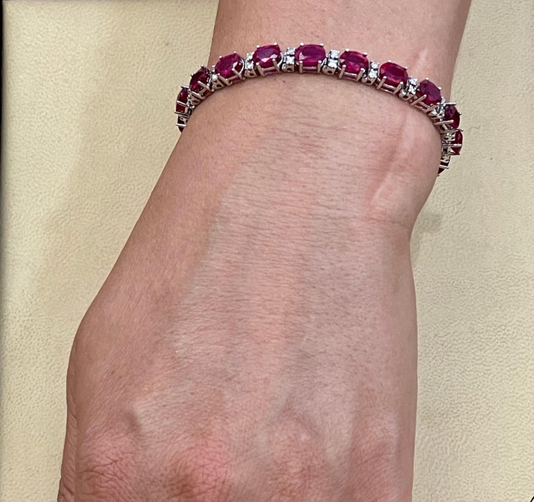 24 Carat Ruby and 1 Carat Diamond Affordable Tennis Bracelet 14 Karat ...