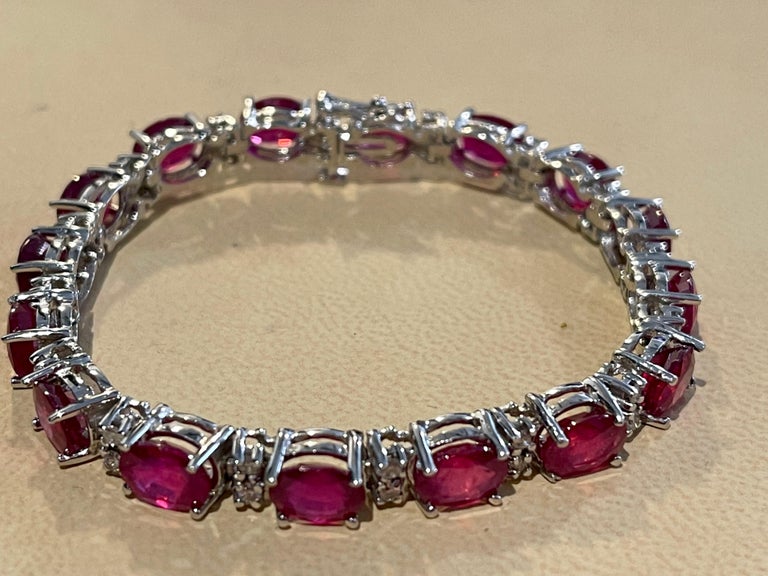 24 Carat Ruby and 1 Carat Diamond Affordable Tennis Bracelet 14 Karat ...