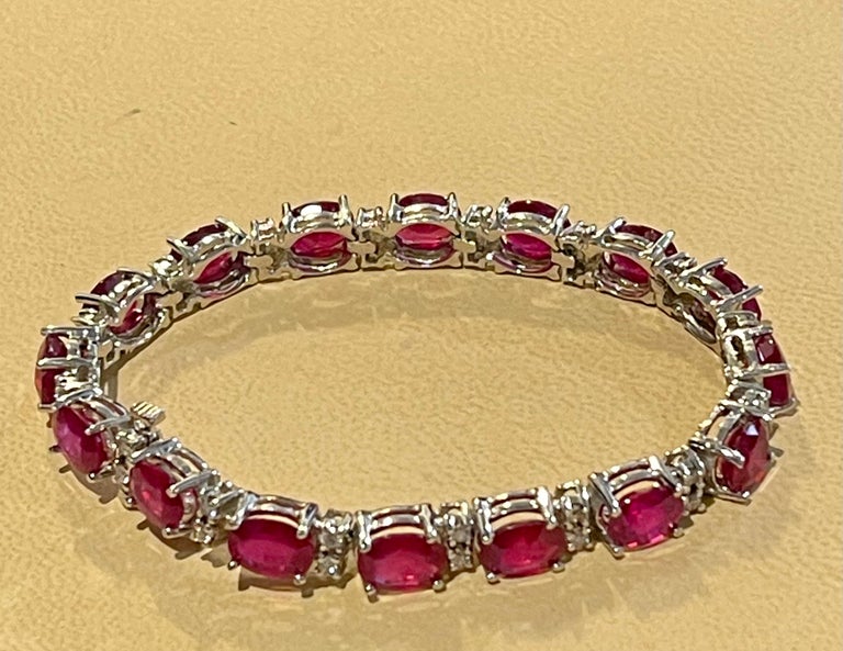 24 Carat Ruby and 1 Carat Diamond Affordable Tennis Bracelet 14 Karat ...
