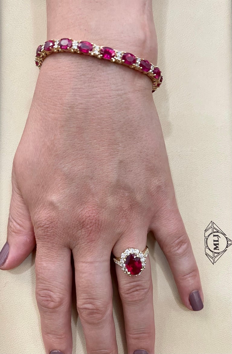 24 Carat Ruby and 1 Carat Diamond Affordable Tennis Bracelet 14 Karat ...