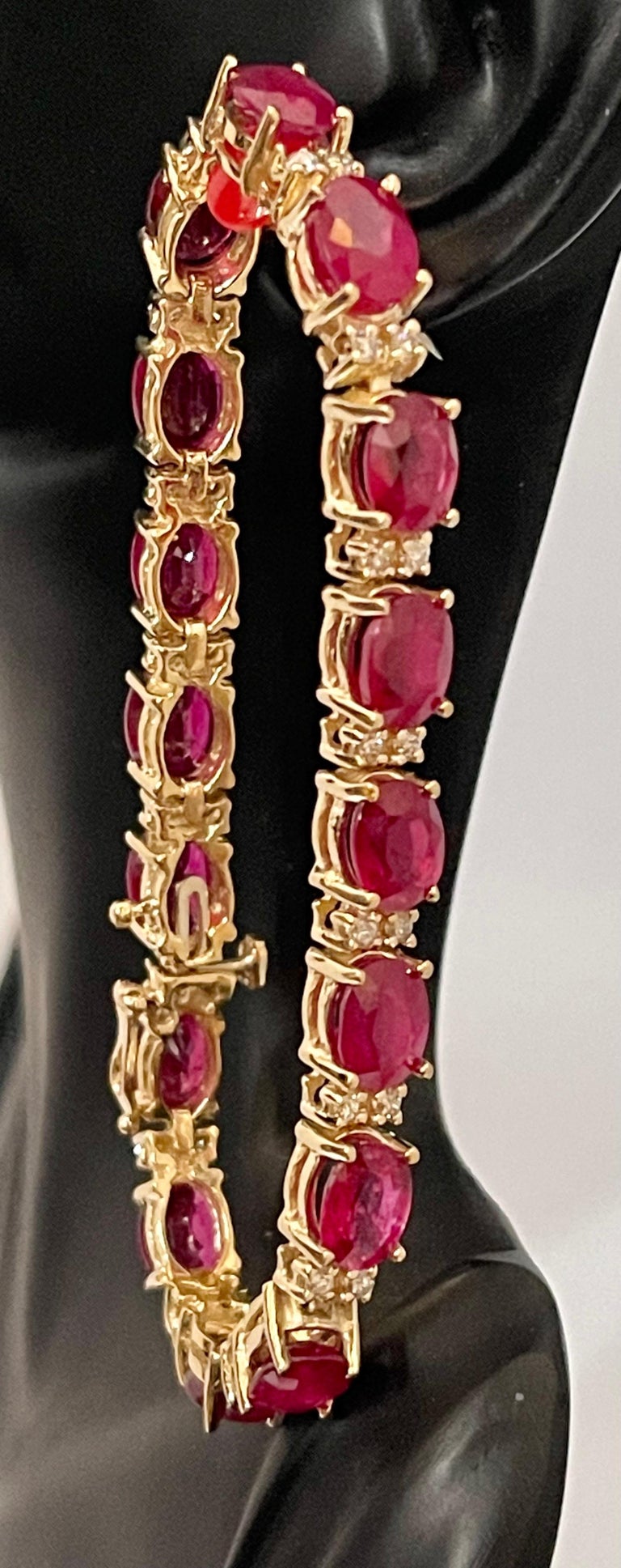 24 Carat Ruby and 1 Carat Diamond Affordable Tennis Bracelet 14 Karat ...