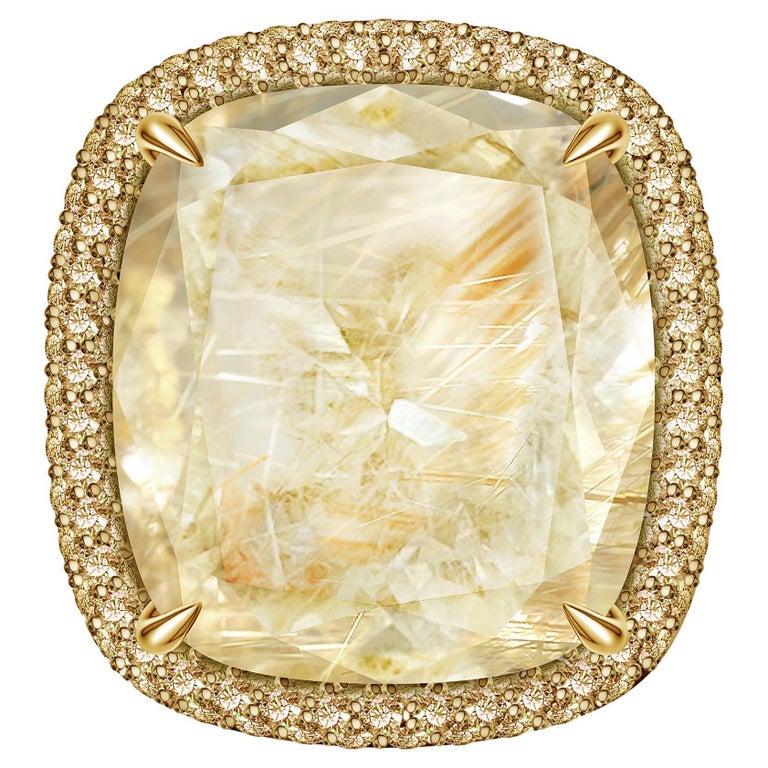 24 Carat Rutile Quartz Champagne Diamonds 18 Karat Yellow Gold Cocktail ...