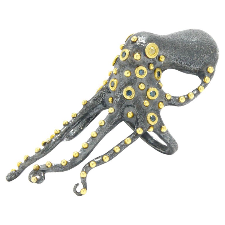 24 Karat Gold Octopus Ring Diamond Tentacles 2-Tone Art Nouveau Style ...