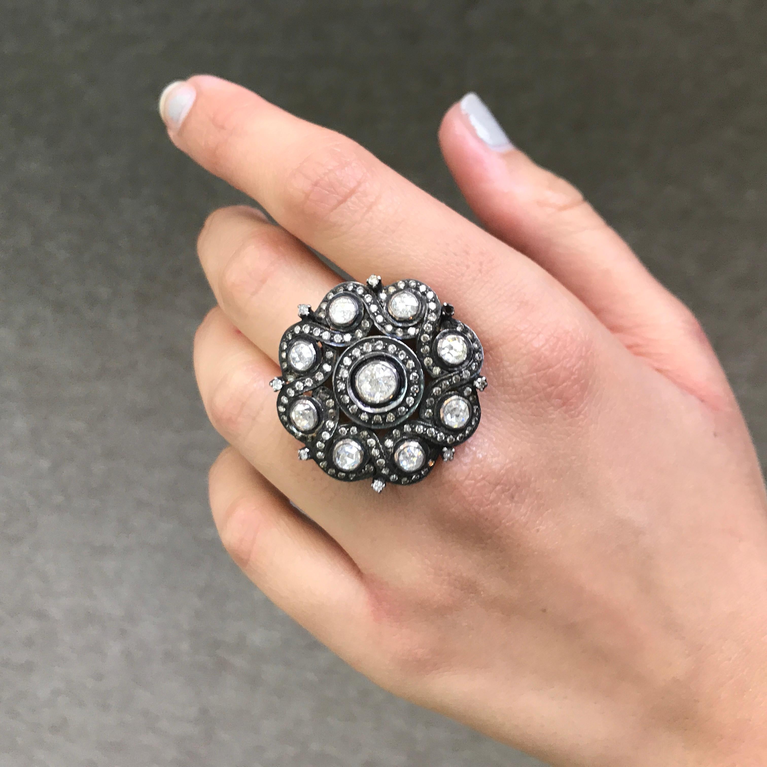 24 Karat Gold-Plated, Diamond and Silver Cocktail Ring For Sale at ...