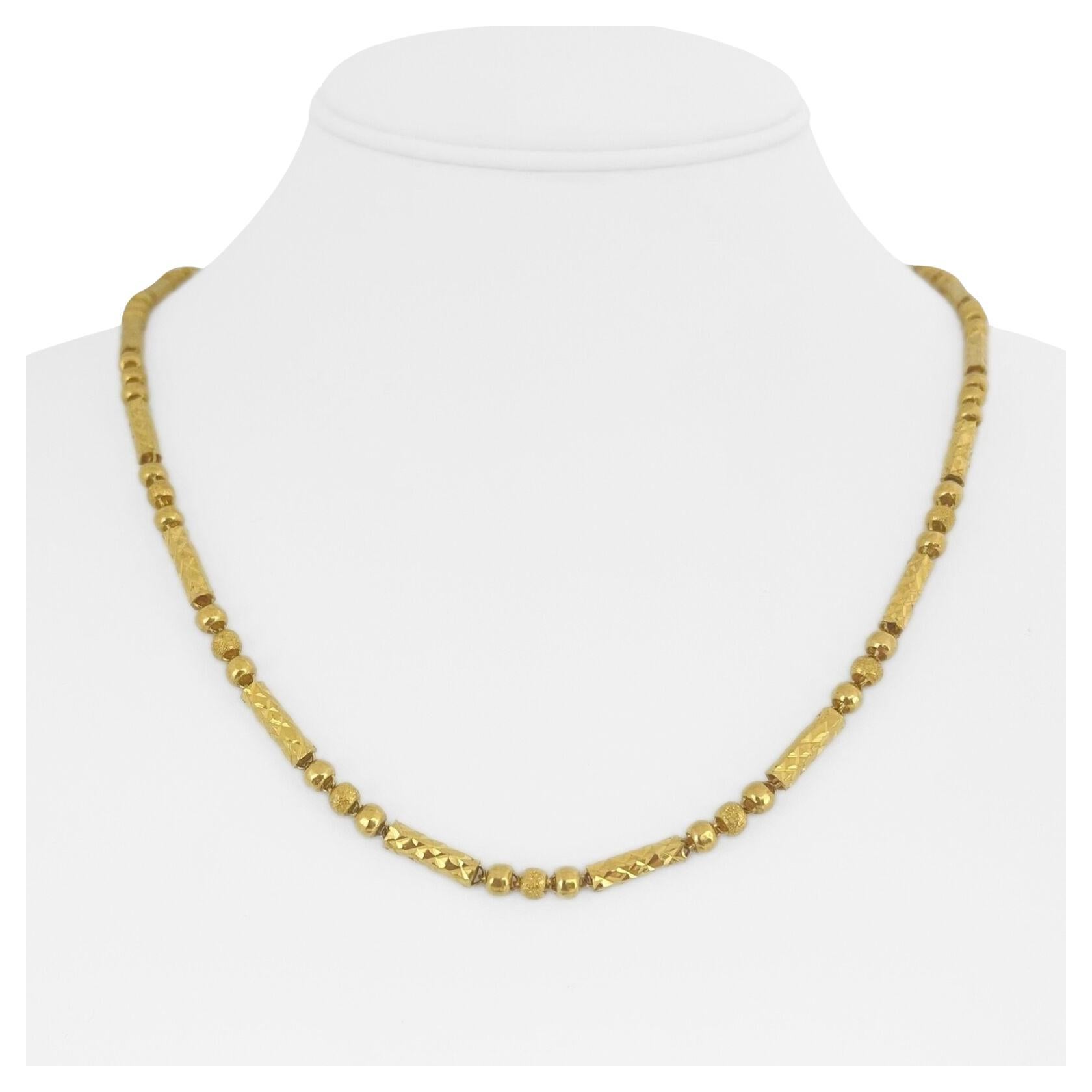 24 Karat Pure Yellow Gold Ladies Diamond Cut Bar Link Chain Necklace ...