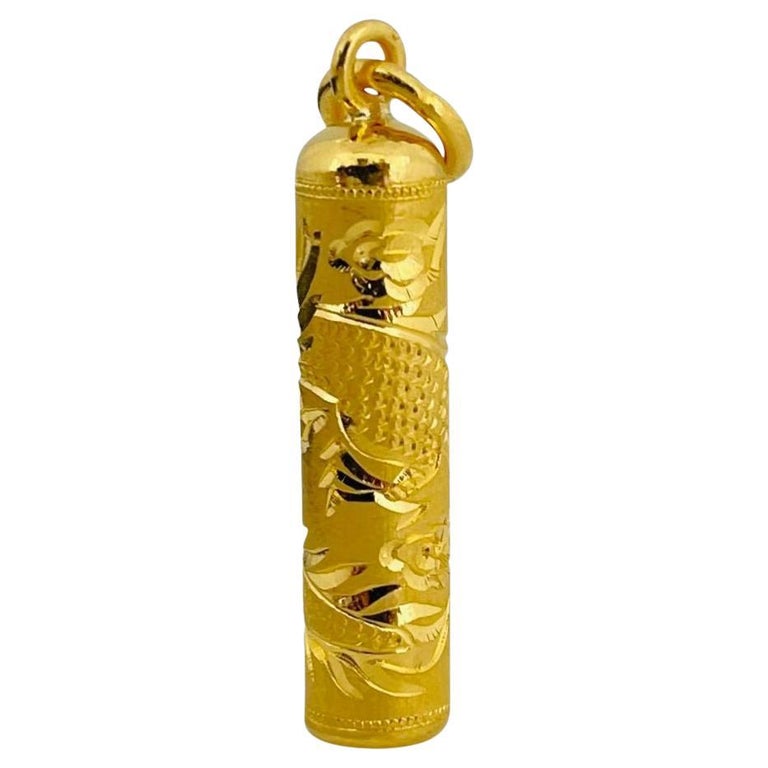 24 Karat Pure Yellow Gold Diamond Cut Fancy Cylinder Pendant For Sale ...