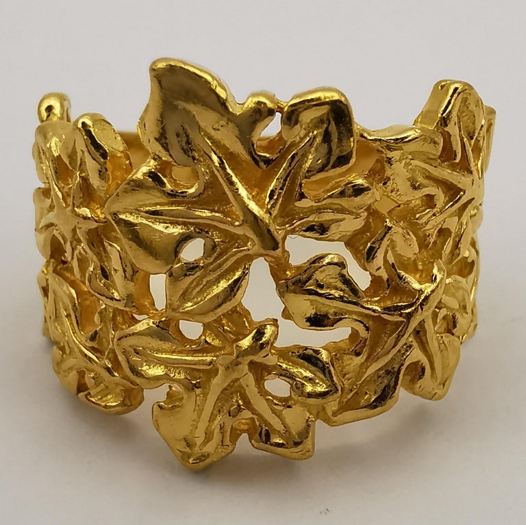 24 Karat Pure Yellow Gold Ivy Leaves Ring For Sale at 1stDibs