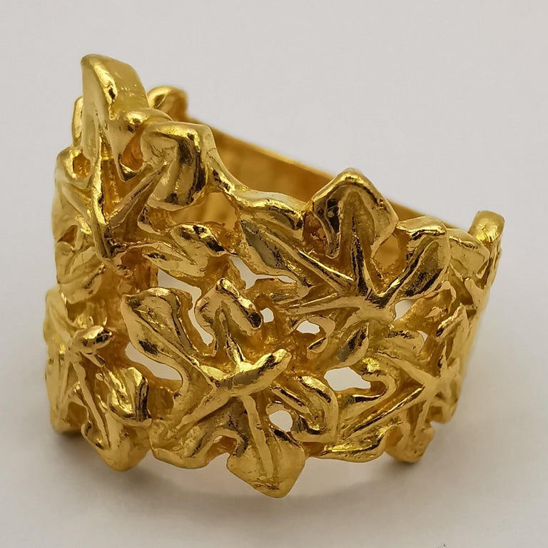 24 Karat Pure Yellow Gold Ivy Leaves Ring For Sale at 1stDibs