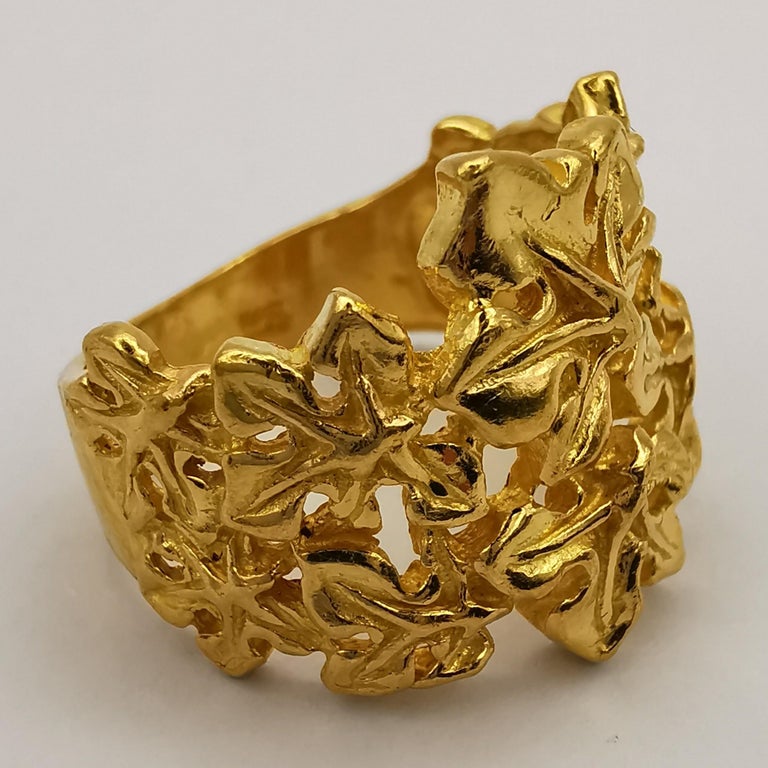 24 Karat Pure Yellow Gold Ivy Leaves Ring For Sale at 1stDibs