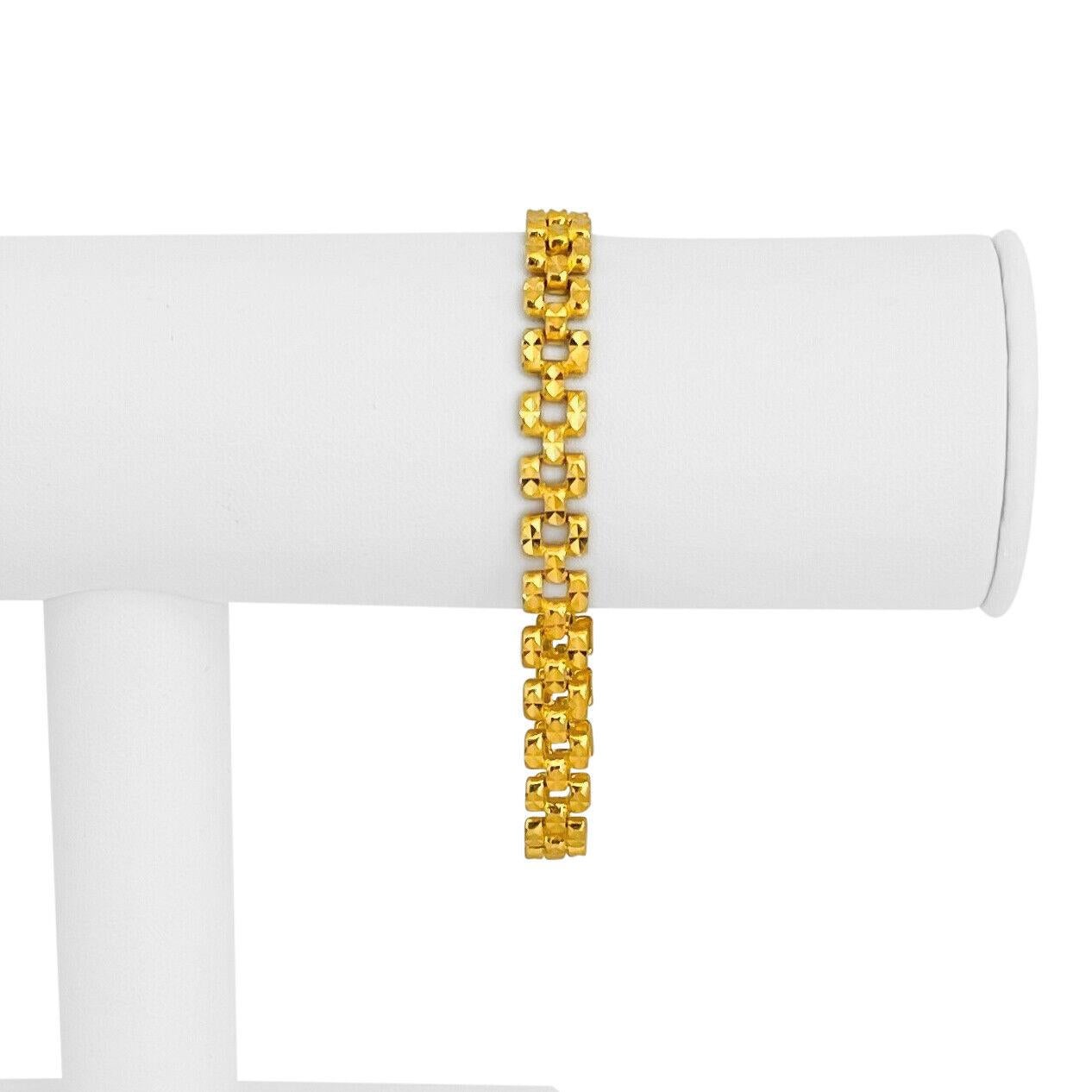 24 Karat Pure Yellow Gold Solid Diamond Cut Panther Link Bracelet For ...