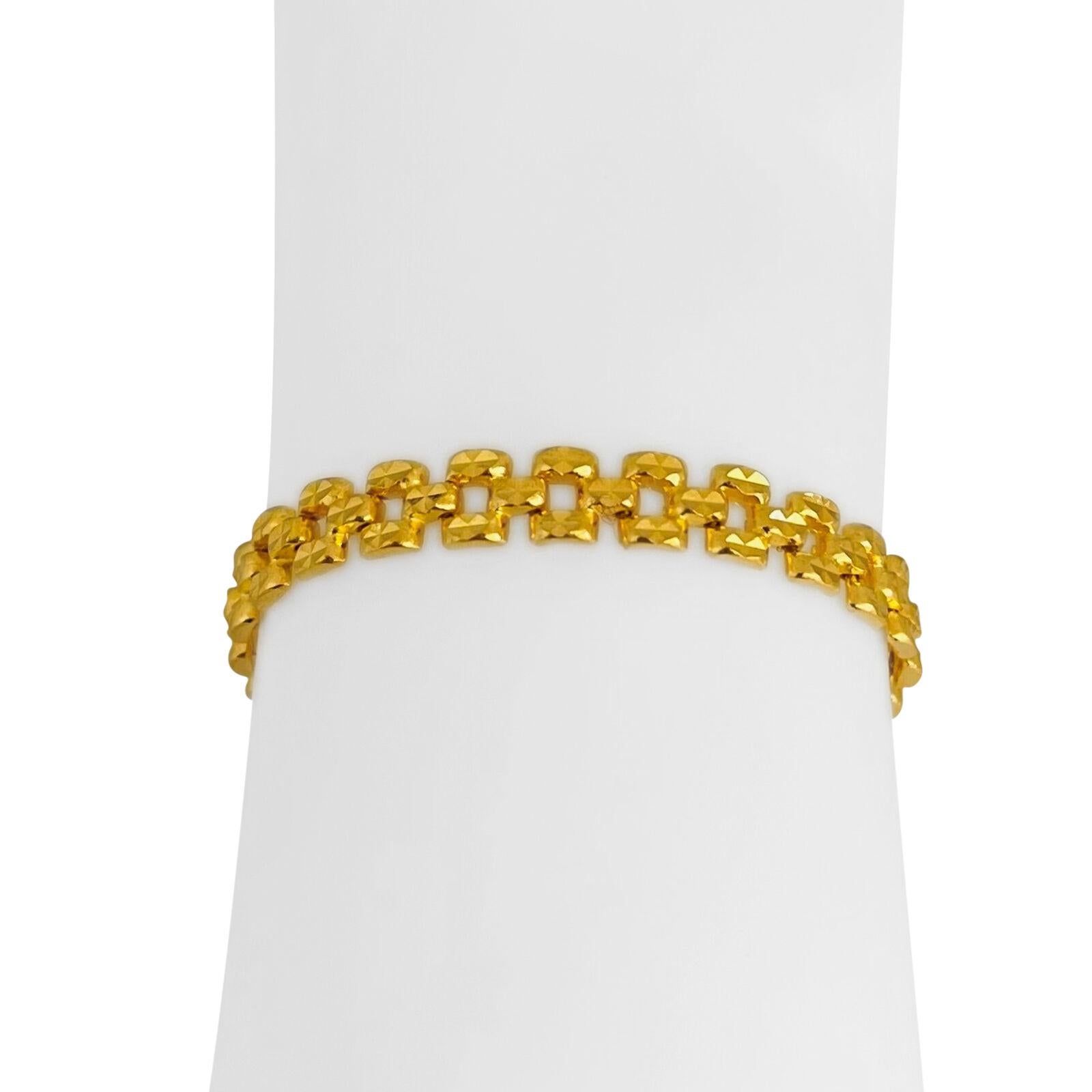 24 Karat Pure Yellow Gold Solid Diamond Cut Panther Link Bracelet For ...