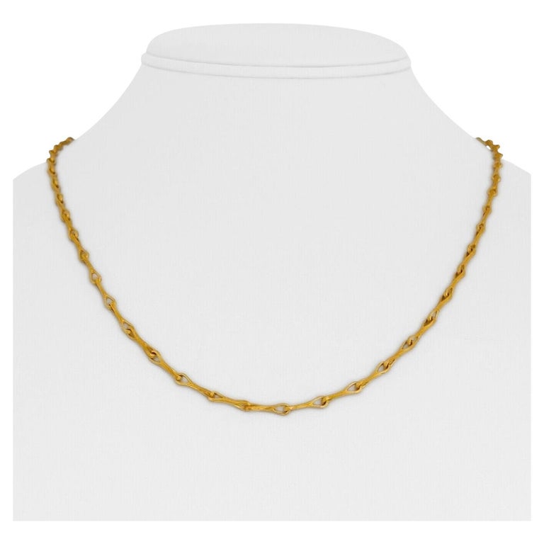24 Karat Pure Yellow Gold Solid Fancy Bone Link Chain Necklace For Sale ...