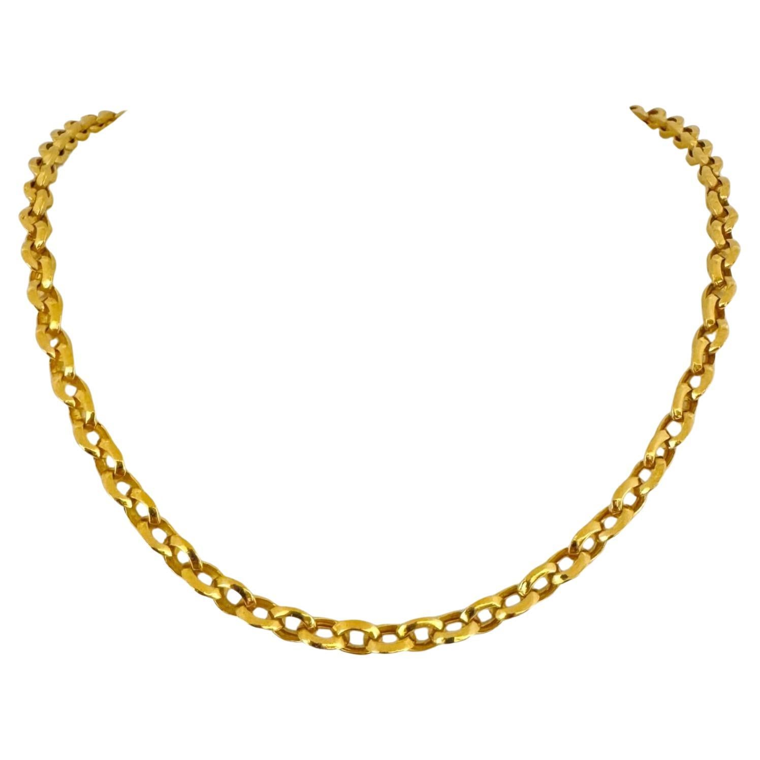 19 Karat Portuguese Yellow Gold Long Rolo Cable Link Chain Necklace at ...