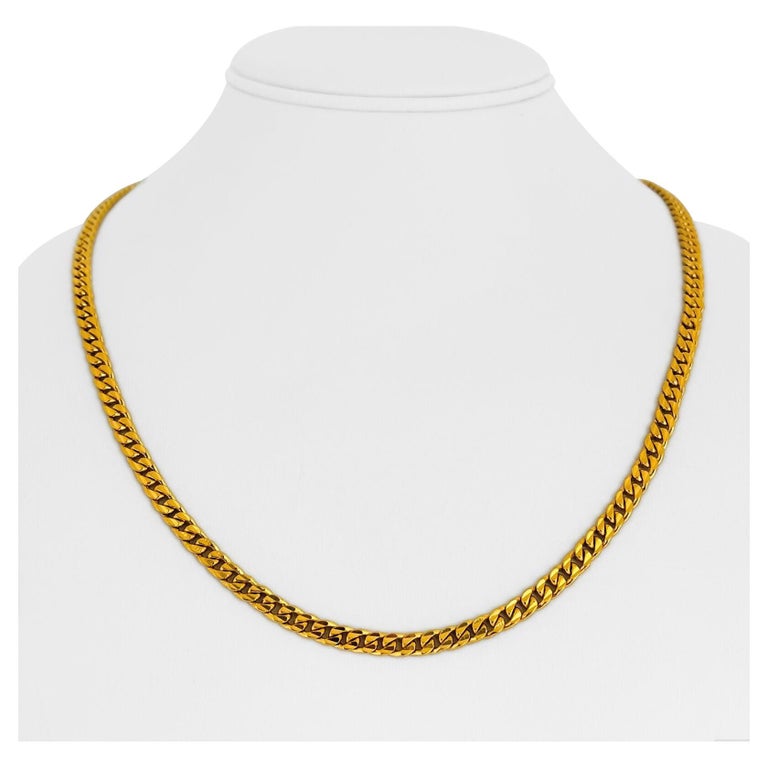 24 Karat Pure Yellow Gold Solid Heavy Curb Link Chain Necklace For Sale ...
