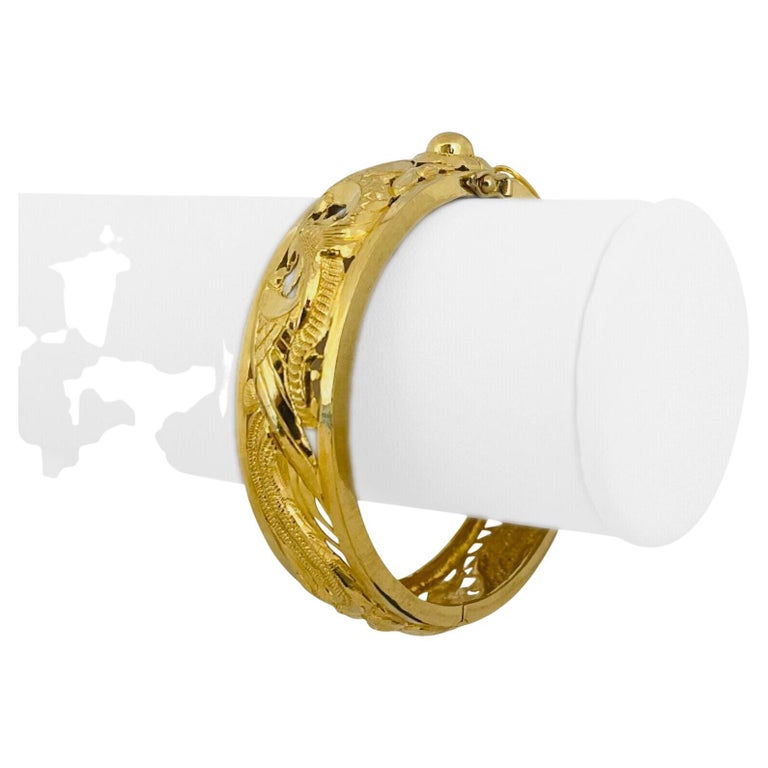 24 Karat Pure Yellow Gold Solid Heavy Intricate Bangle Bracelet For ...