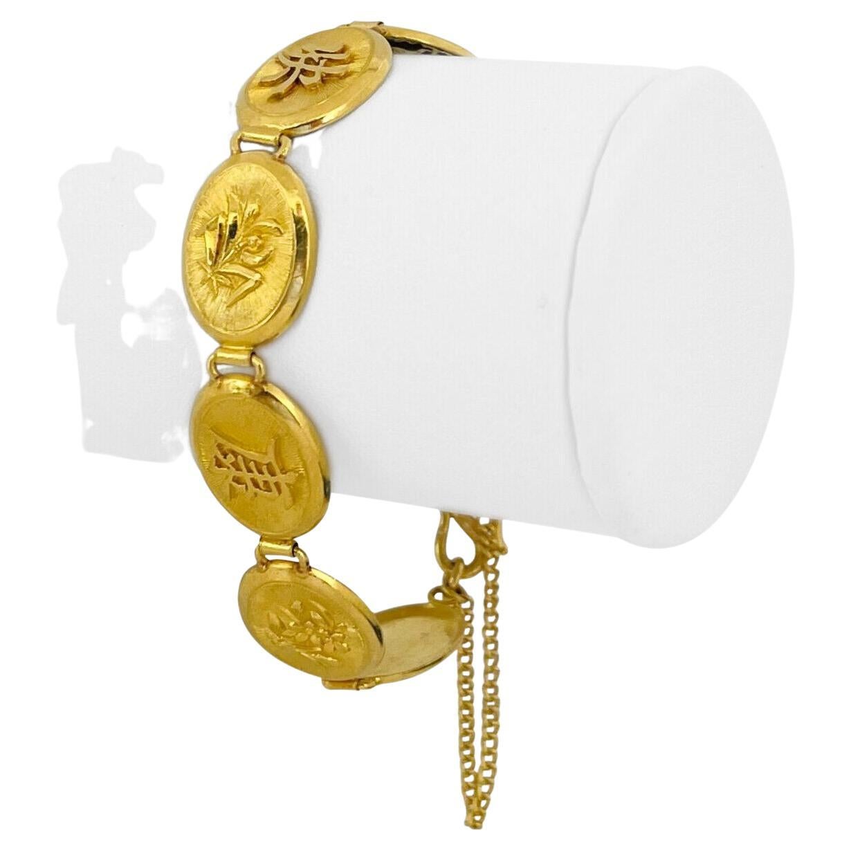 24 Karat Pure Yellow Gold Solid Ladies Asian Symbols Link Bracelet For ...