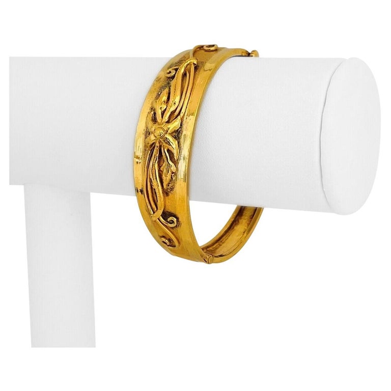 24 Karat Pure Yellow Gold Vintage Heavy Graduated Floral Bangle For ...