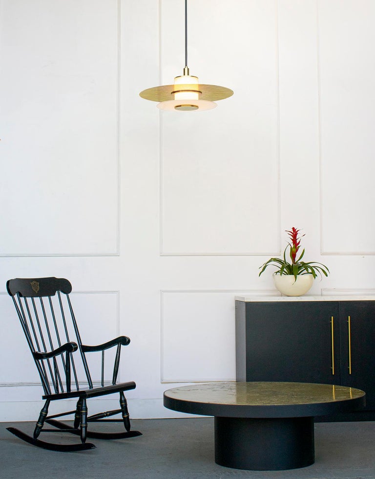 24" Klein Pendant with Milk Glass, Etched and Polished Shade and Satin ...