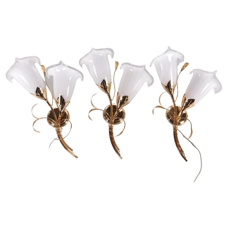 24 Kt Gold-Plated Tulip Glass Wall Lamps Italian Design, 1970 For Sale ...