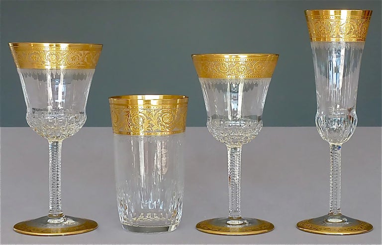 24 Saint Louis Gilt Crystal Champagne Red White Wine Water Glasses ...