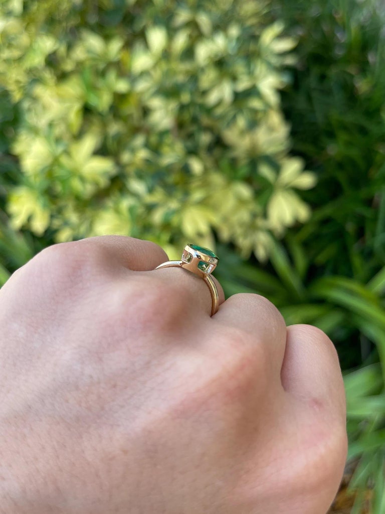 2.40 Carat Dark Forest Green Pear Emerald Bezel Solitaire Engagement ...
