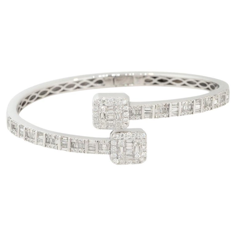 2.40 Carat Round and Baguette Shaped Diamond Cuff Bracelet 14 Karat in ...
